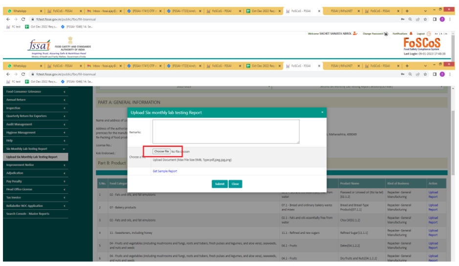 Six Monthly Mandatory Lab Testing Report: FSSAI Guidelines