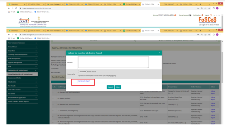Six Monthly Mandatory Lab Testing Report: FSSAI Guidelines