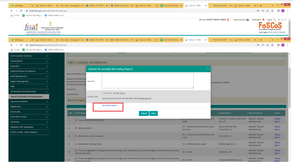 Six Monthly Mandatory Lab Testing Report: FSSAI Guidelines