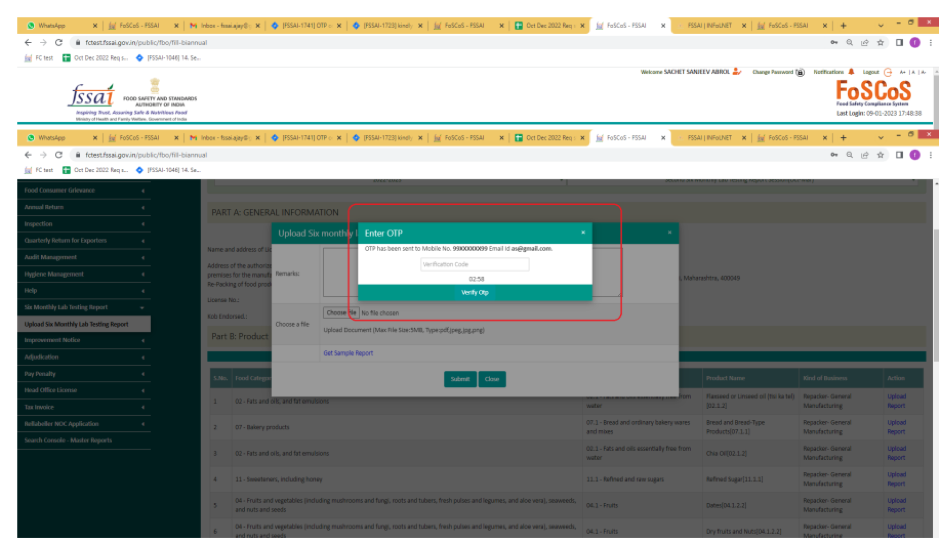 Six Monthly Mandatory Lab Testing Report: FSSAI Guidelines